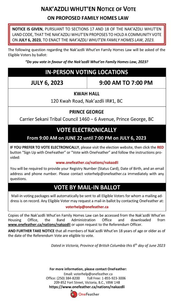 NOTICE OF VOTE | Nak'azdli Whut'en